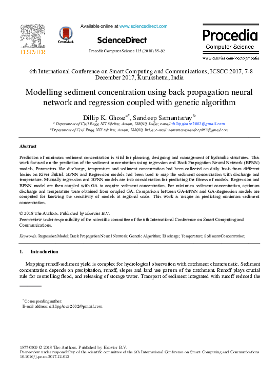 (PDF) Modelling sediment concentration using back propagation neural network and regression ...