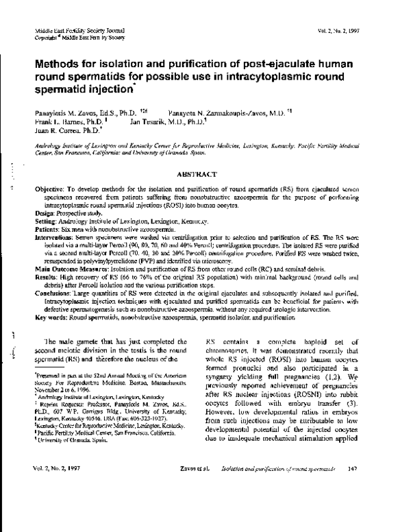 (PDF) Methods for isolation and purification of post-ejaculate human ...