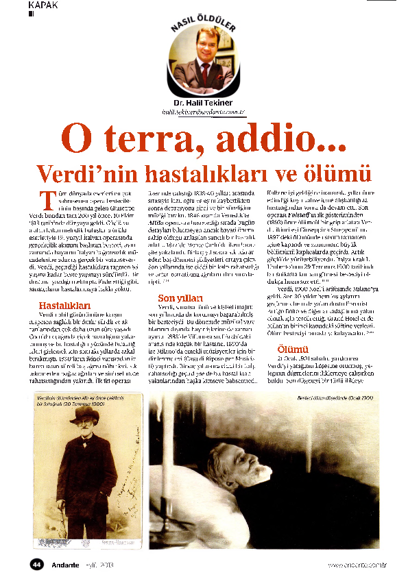 (PDF) Tekiner, Halil. O terra, addio... Verdi’nin hastalıkları ve ölümü ...