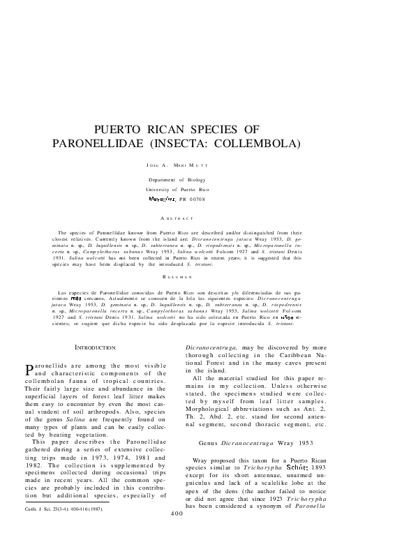 (PDF) Puerto Rican species of Paronellidae (Insecta: Collembola)