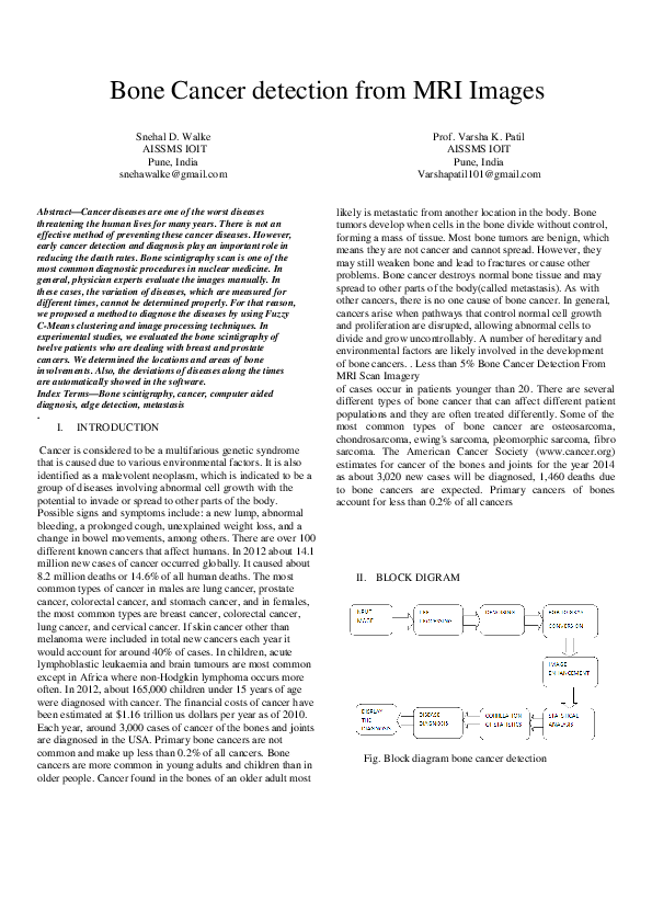 (PDF) Bone Cancer detection from MRI Images