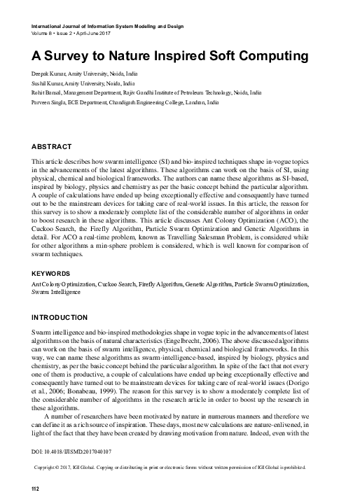 (PDF) A Survey to Nature Inspired Soft Computing