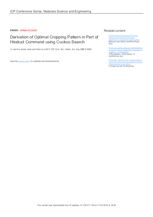 Pdf Derivation Of Optimal Cropping Pattern In Part Of Hirakud Command
