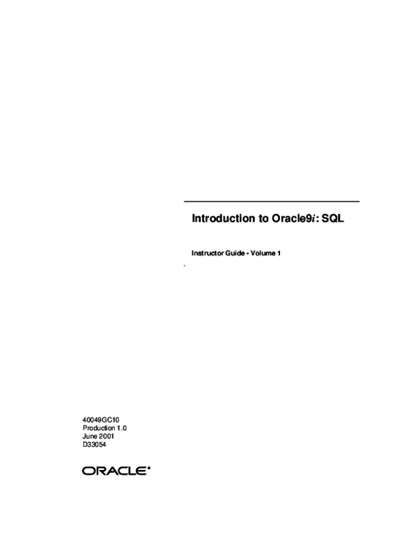 (PDF) Introduction to Oracle9i: SQL