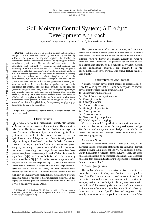 (PDF) Soil Moisture Control System A Product Development Approach