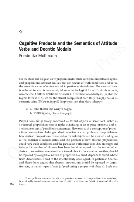 (PDF) Cognitive Products and the Semantics of Attitude Verbs and Deontic Modals (In F. Moltmann ...