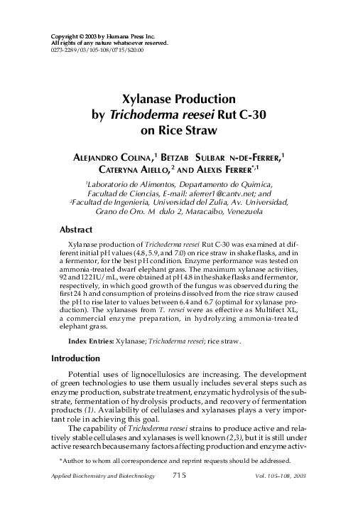 (PDF) Xylanase Production by Trichoderma reesei Rut C-30 on Rice Straw