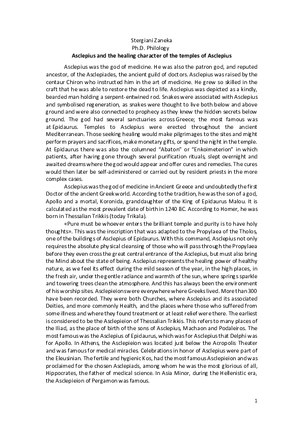 (DOC) Asclepius and the healing character of the temples of Asclepius.docx