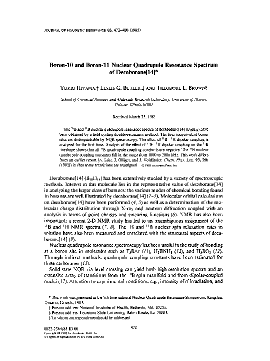 (PDF) Boron-10 and boron-11 nuclear quadrupole resonance spectrum of ...