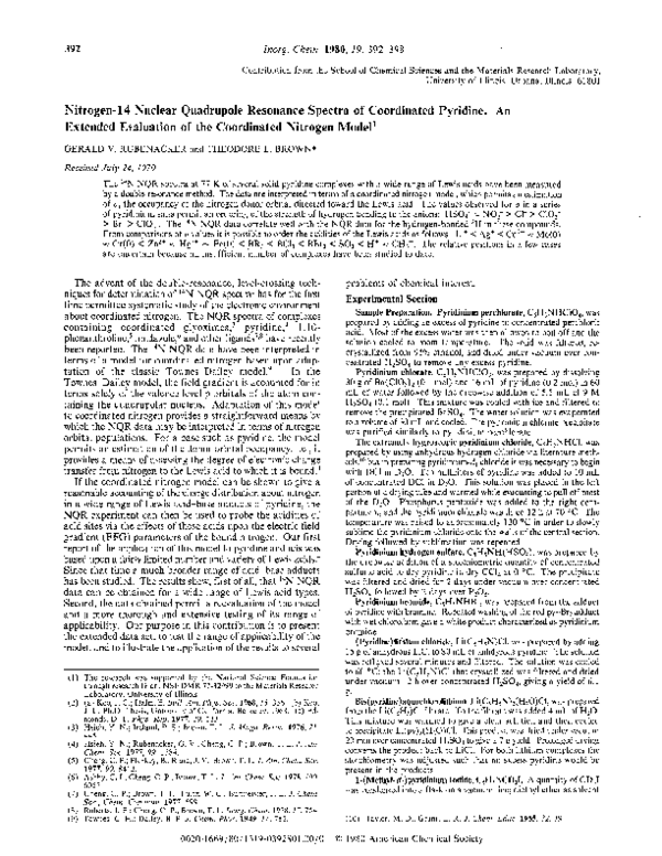 (PDF) Nitrogen-14 nuclear quadrupole resonance spectra of coordinated ...