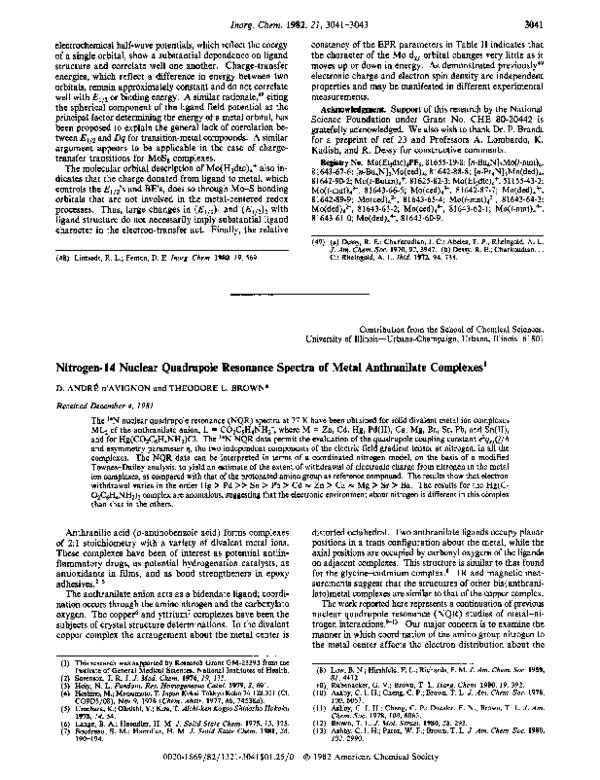 (PDF) Nitrogen-14 nuclear quadrupole resonance spectra of metal ...