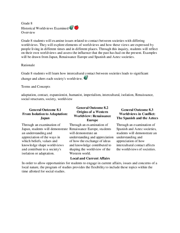 (DOC) Grade 8 Historical Worldviews Examined Overview