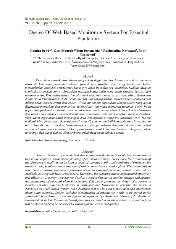 (PDF) Design Of Web Based Monitoring System For Essential Plantation ...