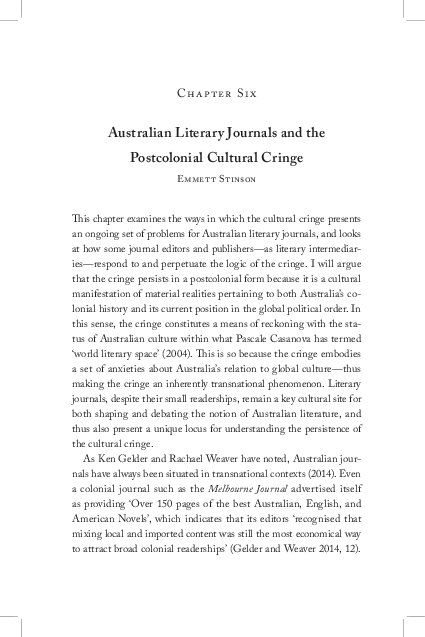 (PDF) Australian Literary Journals and the Postcolonial Cultural Cringe