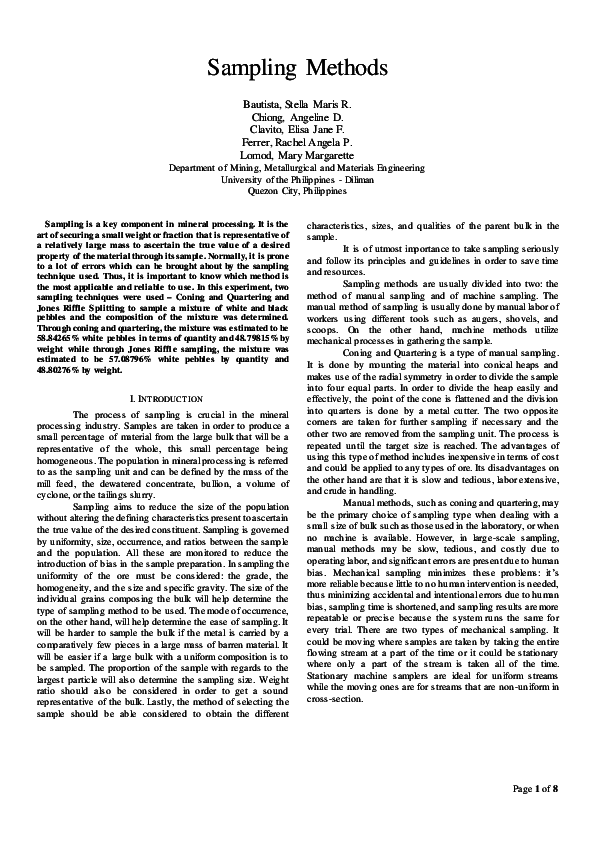 (PDF) Sampling Methods in Metallurgical Analysis | Stella Maris ...
