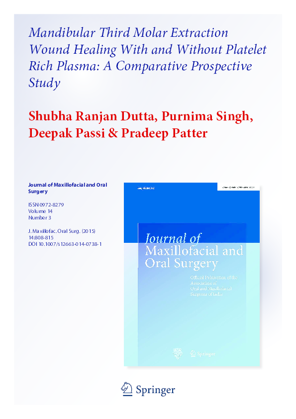 (PDF) Mandibular Third Molar Extraction Wound Healing With and Without ...