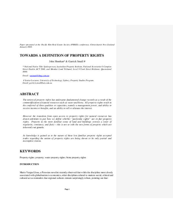 (PDF) Towards a Definition of Property Rights | Garrick Small ...