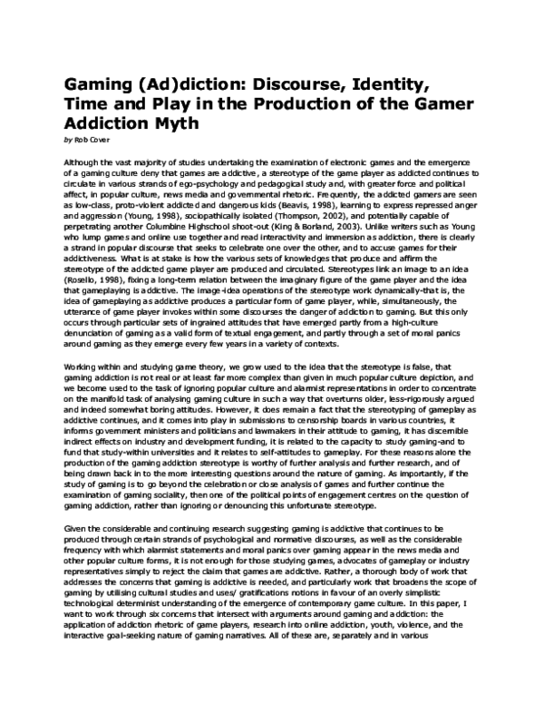 (DOC) Gaming (Ad)diction: Discourse, Identity, Time and Play in the ...
