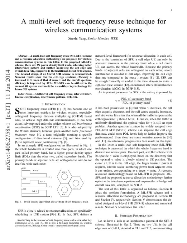 (PDF) A multi-level soft frequency reuse technique for wireless communication systems