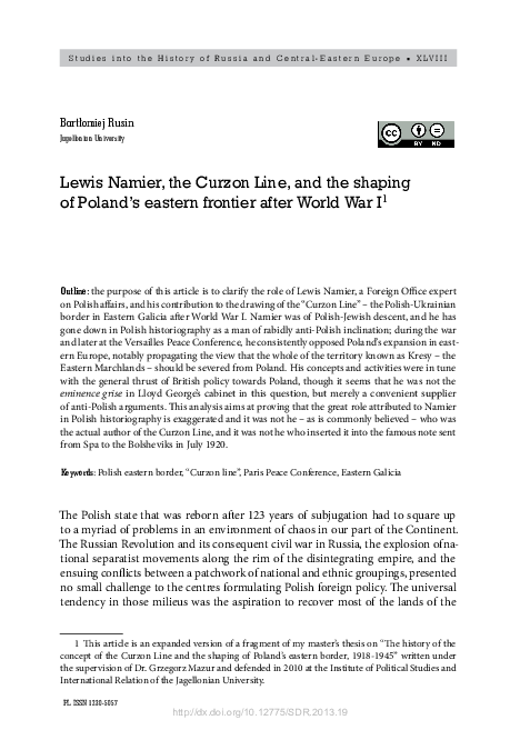 (PDF) Lewis Namier, the Curzon Line, and the shaping of Poland's ...