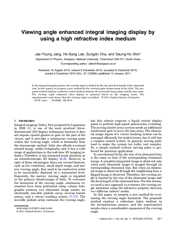 (PDF) Viewing angle enhanced integral imaging display by using a high refractive index medium
