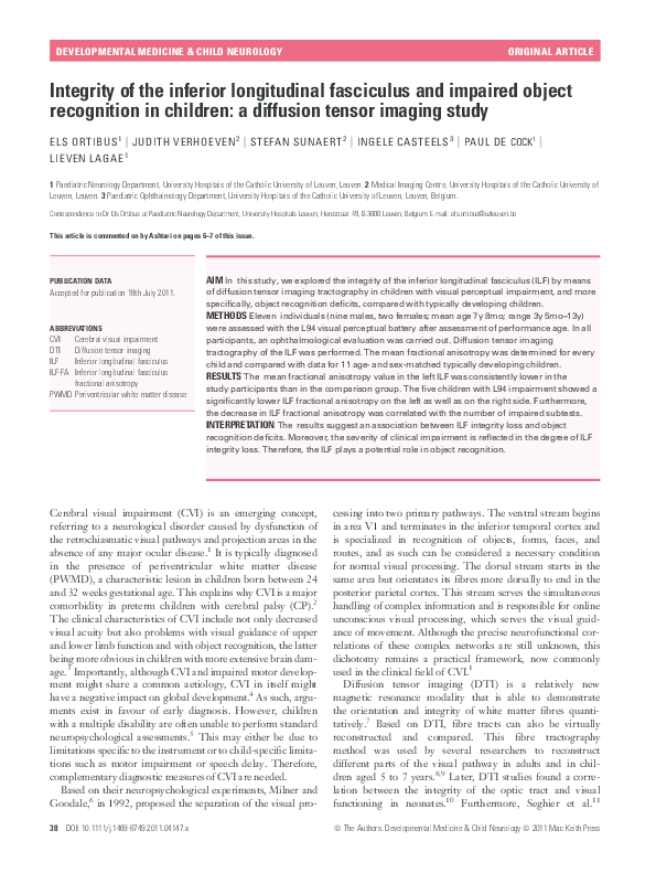 (PDF) Integrity of the inferior longitudinal fasciculus and impaired ...