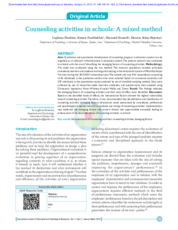 (PDF) Counseling activities in schools: A mixed method