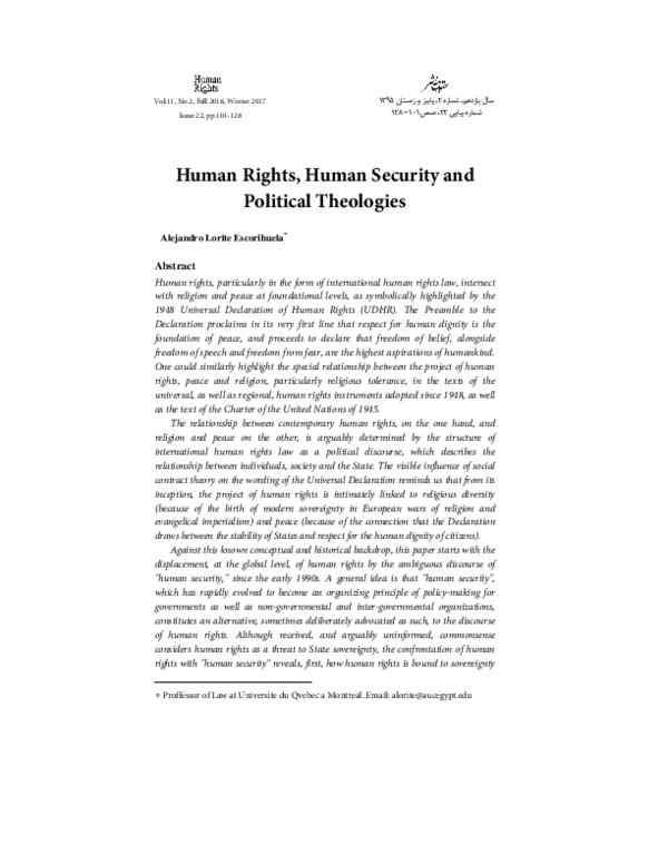 (PDF) Human Rights vs. Human Security: Political Theologies Unpacked