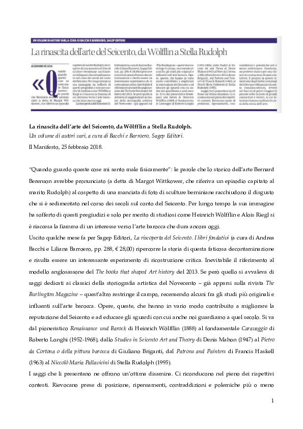 (PDF) La rinascita dell’arte del Seicento, da Wölfflin a Stella Rudolph ...