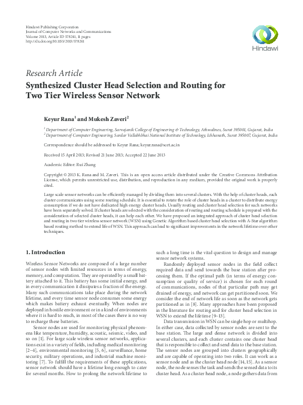 (PDF) Synthesized Cluster Head Selection and Routing for Two Tier Wireless Sensor Network