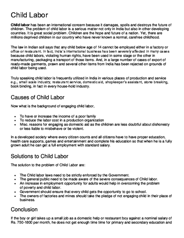 primary causes of child labour