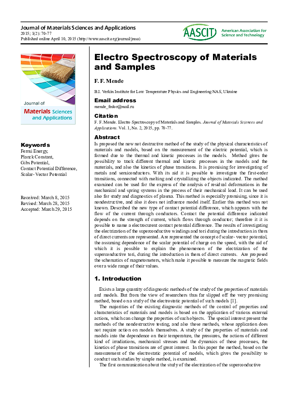 (PDF) Electro Spectroscopy of Materials and Samples