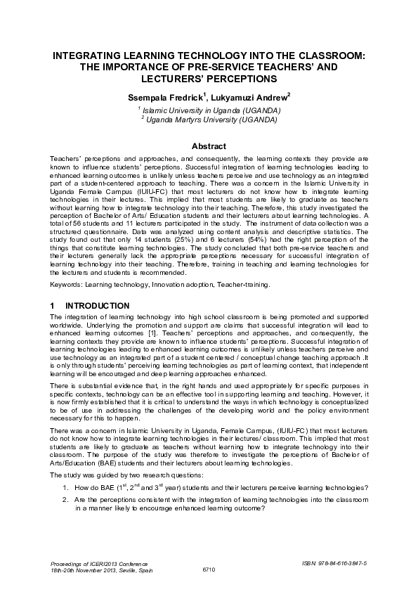 (PDF) INTEGRATING LEARNING TECHNOLOGY INTO THE CLASSROOM: THE IMPORTANCE OF PRE-SERVICE TEACHERS ...