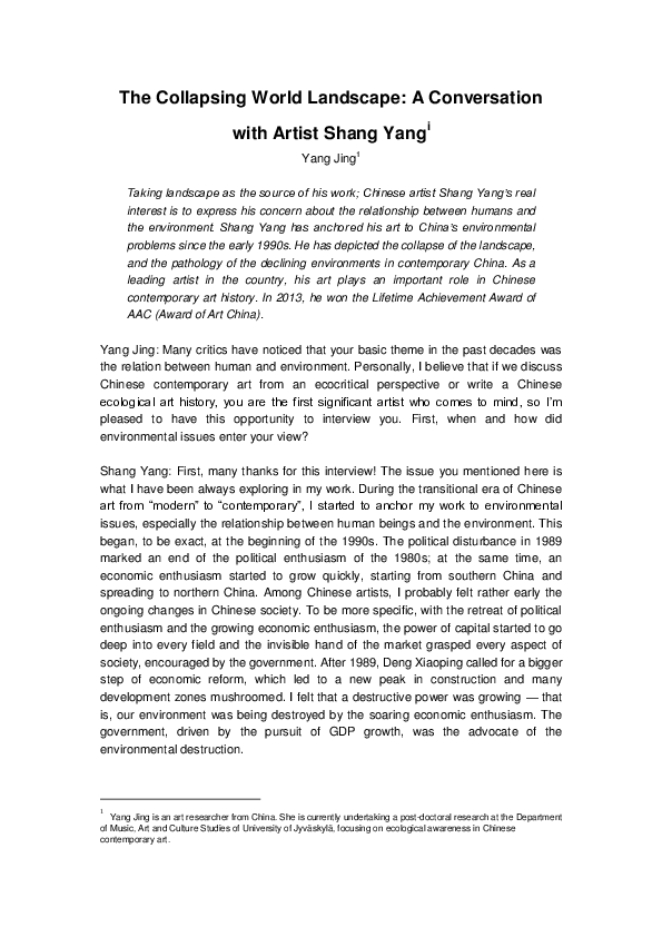 (PDF) The Collapsing World Landscape: A Conversation with Artist Shang Yang