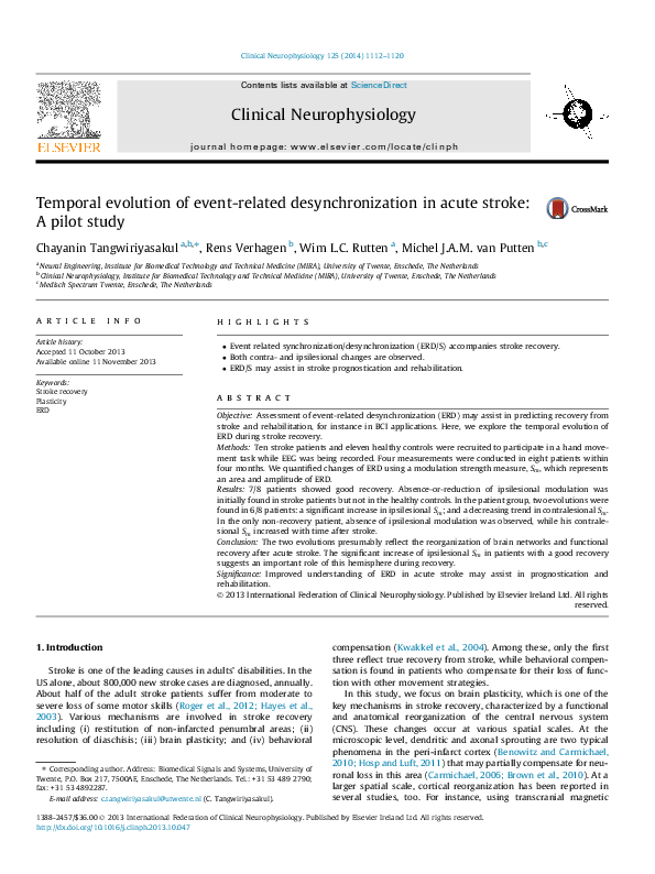 Pdf Temporal Evolution Of Event Related Desynchronization In Acute