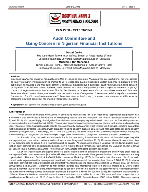 (PDF) Audit Committee and Going-Concern in Nigerian Financial ...