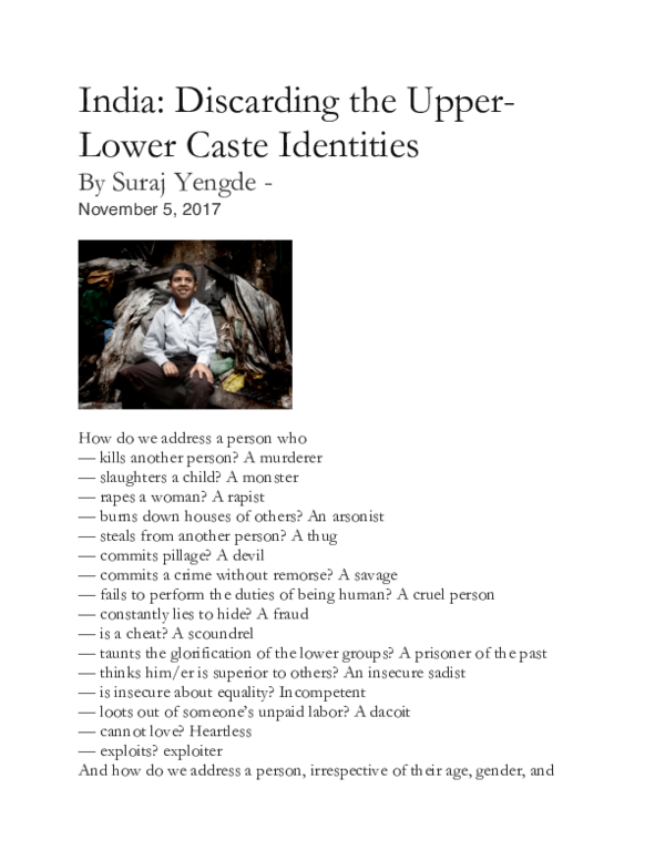 (PDF) India: Discarding the Upper- Lower Caste Identities