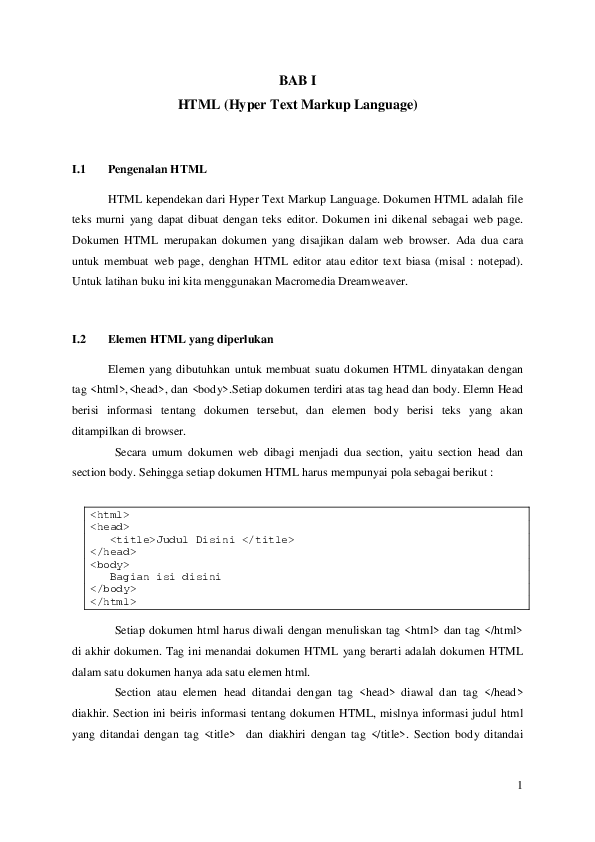 (DOC) BAB I HTML (Hyper Text Markup Language