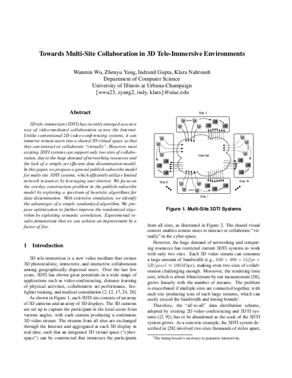 (PDF) Towards Multi-Site Collaboration in 3D Tele-Immersive Environments