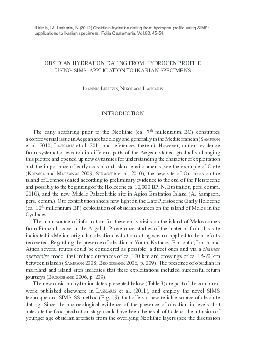 (PDF) OBSIDIAN HYDRATION DATING FROM HYDROGEN PROFILE USING SIMS ...