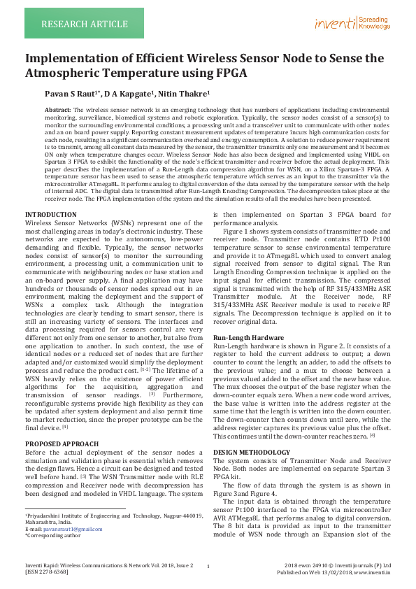(PDF) Implementation of Efficient Wireless Sensor Node