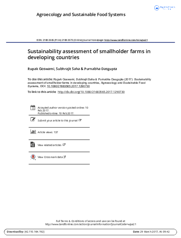 (PDF) Sustainability Assessment of Smallholder Farms in Developing ...