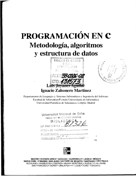 (PDF) Programacion en c metodologia algoritmos y estructura de datos editorial mcgraw hill