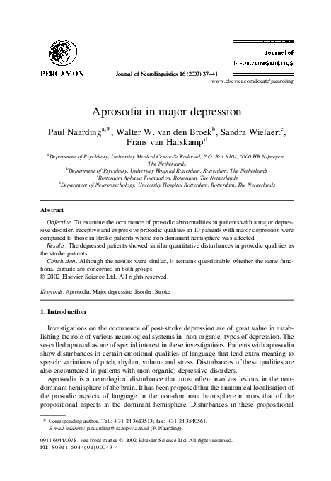 (PDF) Aprosodia in major depression