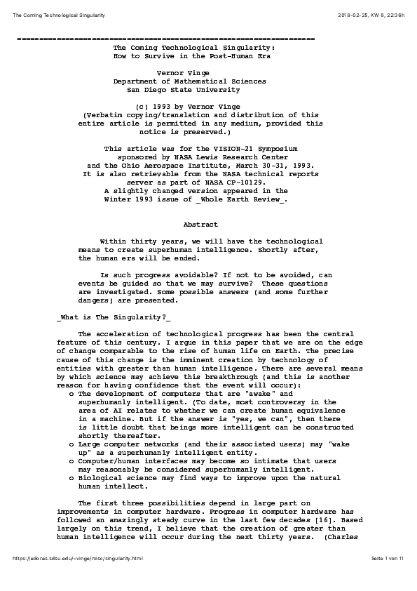(PDF) The Coming Technological Singularity