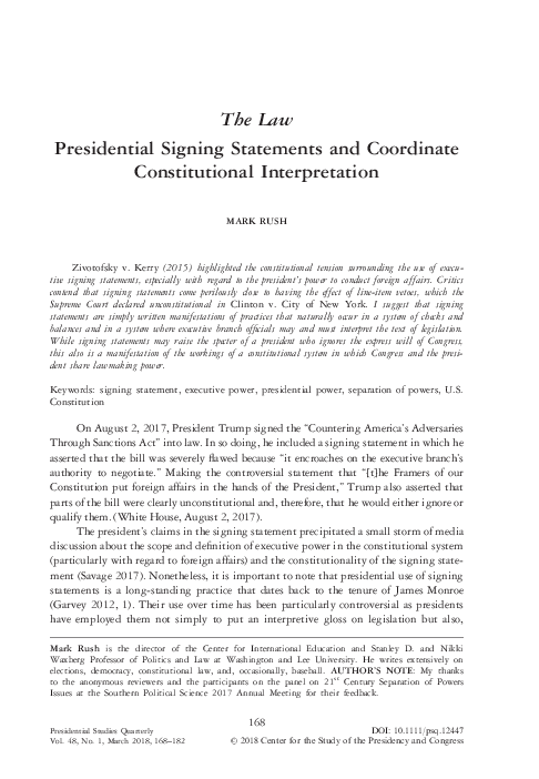 (PDF) The Law Presidential Signing Statements and Coordinate ...