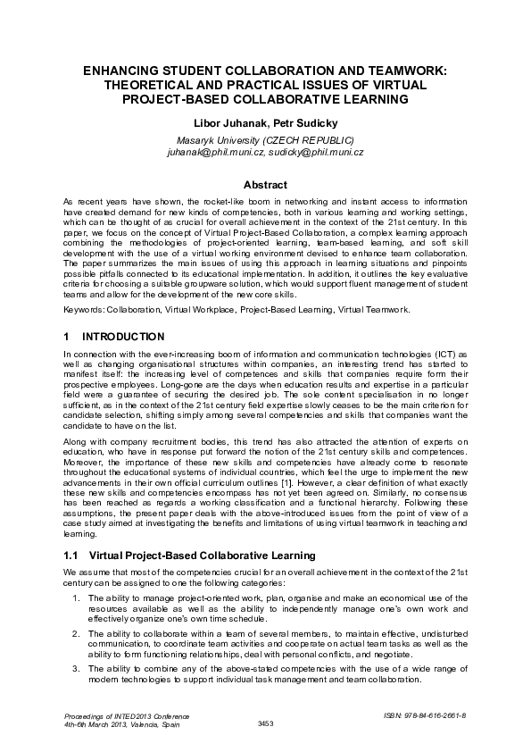 (PDF) Enhancing Student Collaboration and Teamwork: Theoretical and Practical Issues of Virtual ...