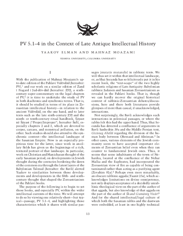 (PDF) Yaakov Elman and Mahnaz Moazami, “PV 5.1–4 in the Context of Late ...