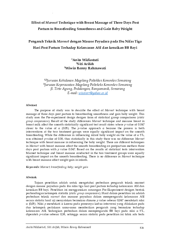 (PDF) Effect of Marmet Technique with Breast Massage of Three Days Post ...