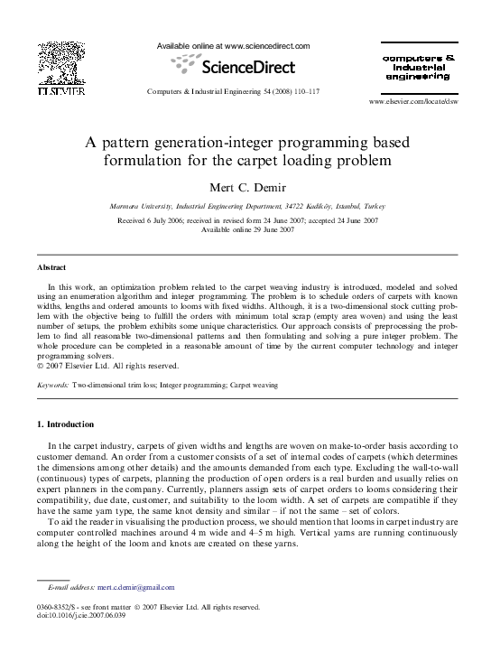 (PDF) A pattern generation-integer programming based formulation for the carpet loading problem